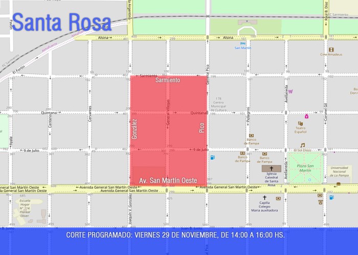 CPE Este viernes 29, en un área del centro de Santa Rosa
